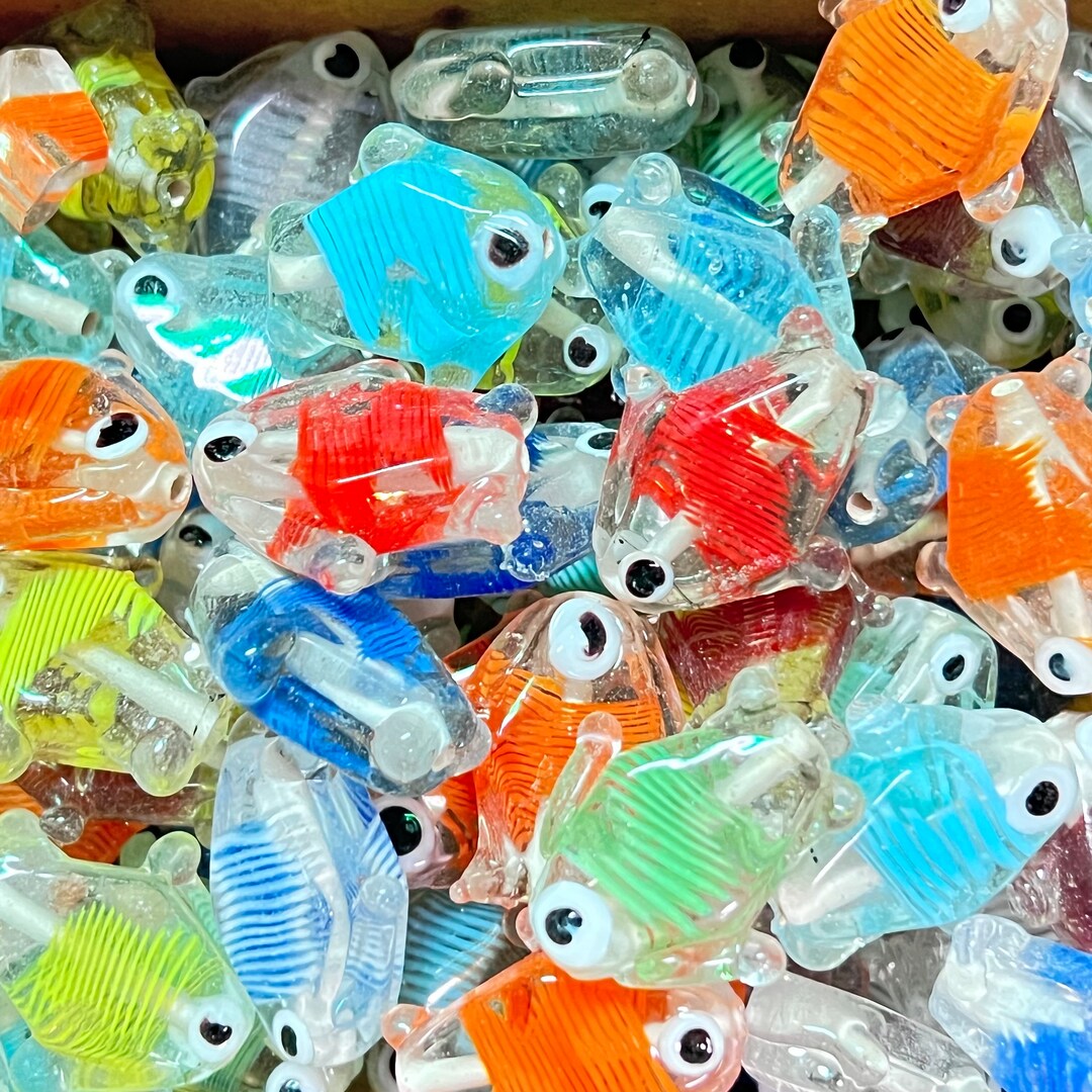 10 Lampwork Glass Fish Beads: Colorful Jewelry Making Charms - Etsy