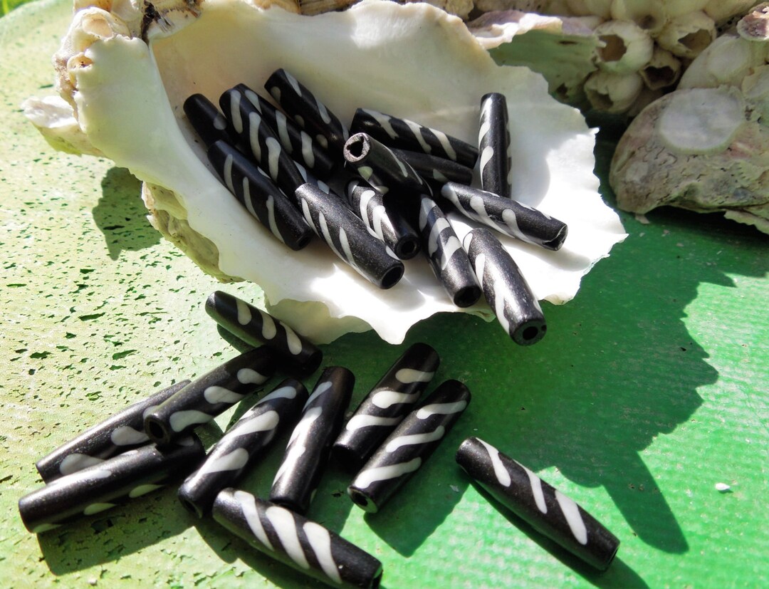 SUPPLY: 10 Bone Pipe Beads/black Bone Beads, Rustic/bone Tube Beads.a3 ...