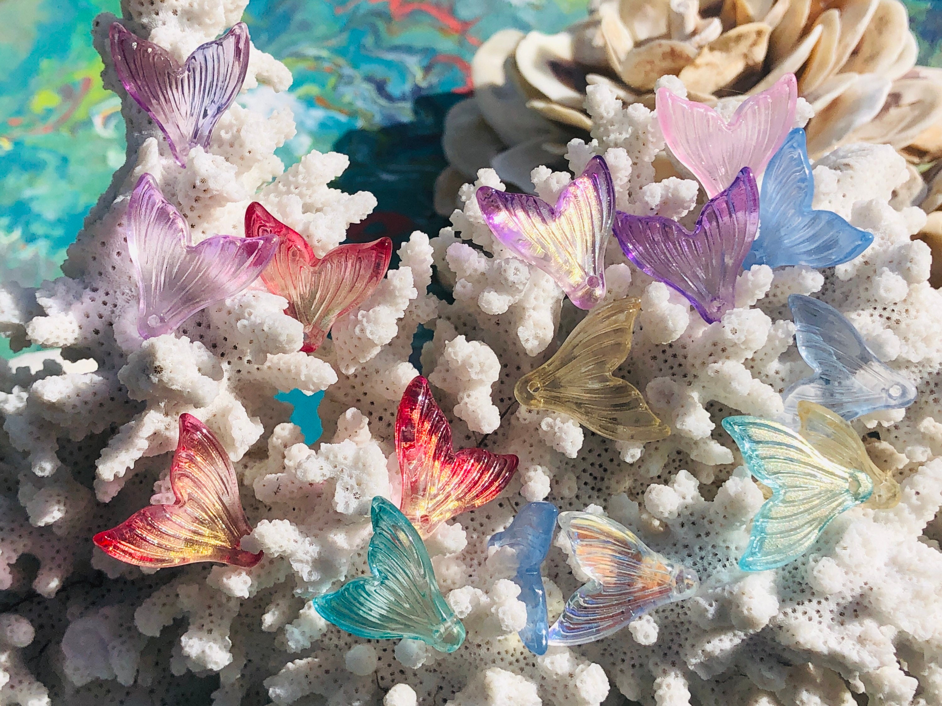 20pc Iridescent Glass Mermaid Tail Beads: Beach Jewelry Making - Etsy