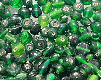 50pc Vintage Random Mixed Shape Green Glass Beads/ Glass Bead ...