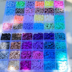 2 Boxes 48 Colors Clay Beads for Bracelet Making Flat Round Polymer ...