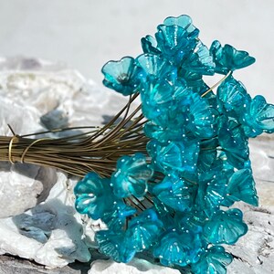 14pc Vintage Transparent Turquoise Glass Flower,headpins-glass Headpins ...