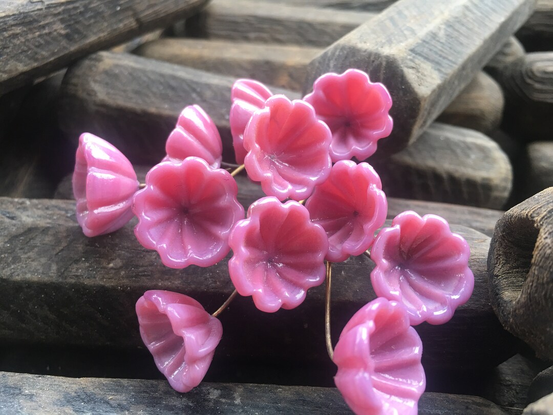 6 Bubble Gum Pink Glass Flower Headpins - Millinery Brass Wire - Etsy
