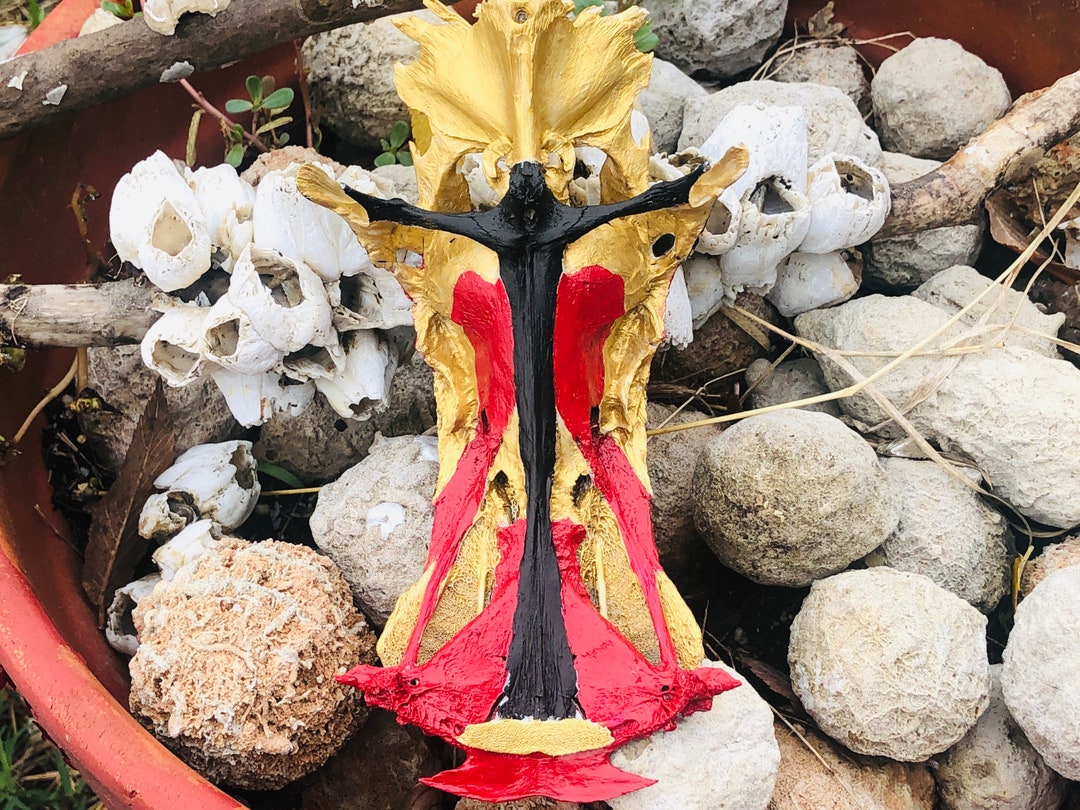 Hand Painted Crucifix Fish Skull: Religious Curiosity Decor - Etsy