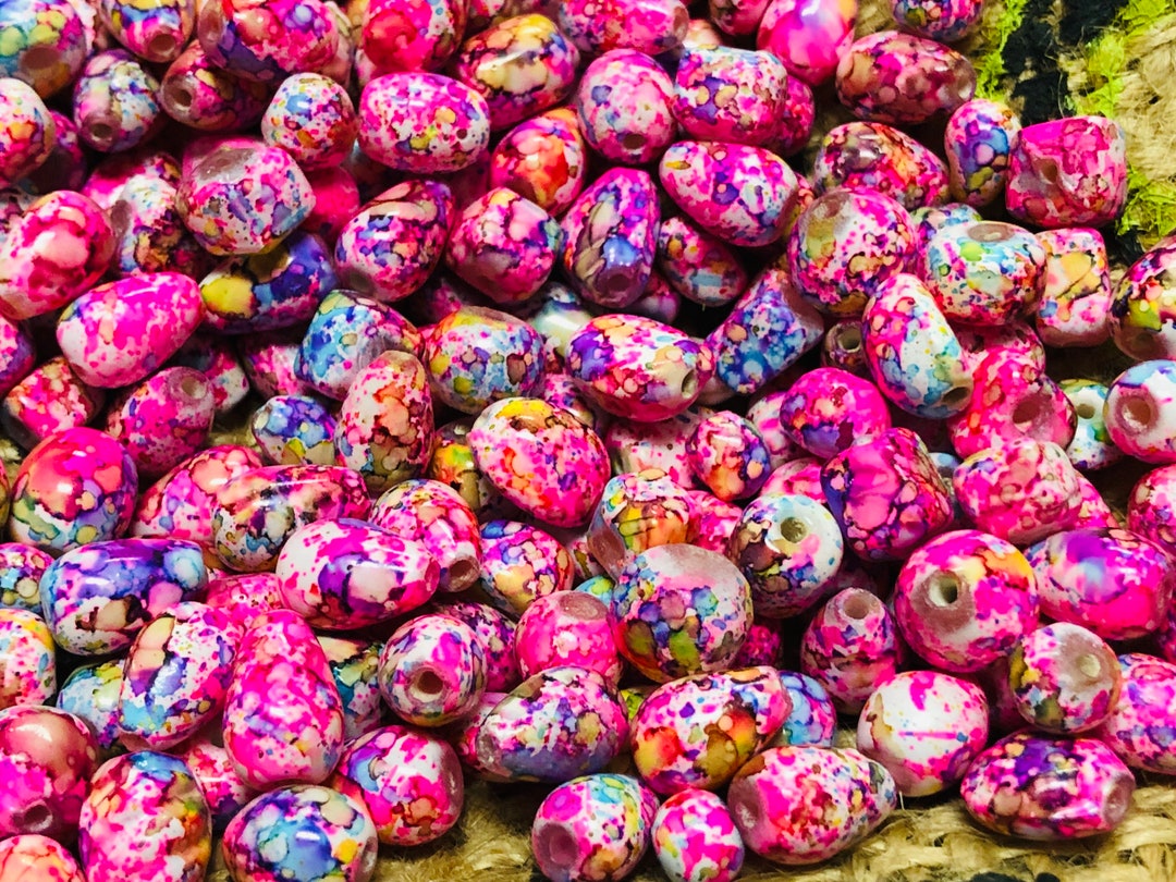50g Marble Pink Speckled Glass Beads: Rustic Multi-color Mix (5-10mm ...