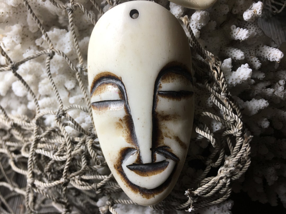 Extra Large Tribal Carved Bone FACE Pendant /curved Natural Bone ...