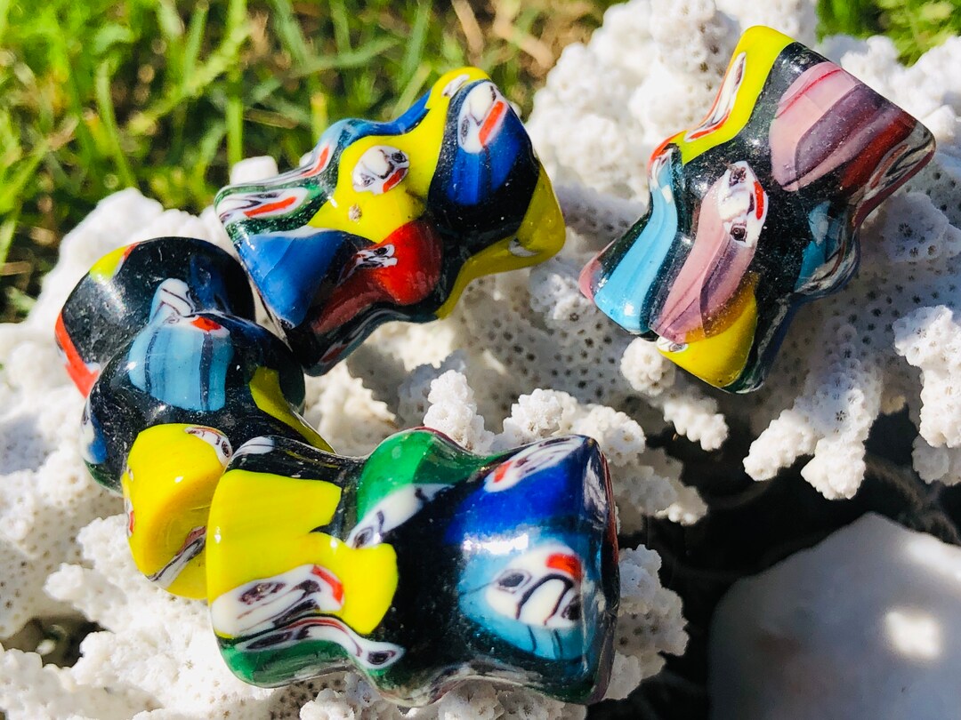 Trade Glass Bead/ Large Hole Bead / Macrame Bead/millefiori Face Bead ...