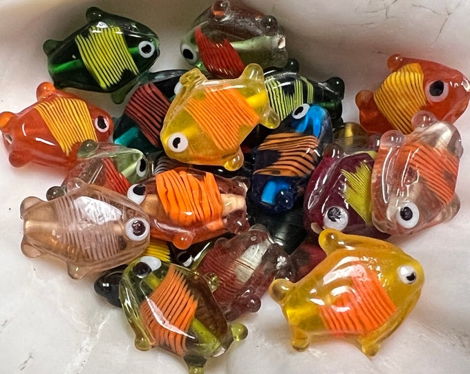 10pc Glass Fish Beads / Charms / Lamp Work /art Glass / Glass Fish ...