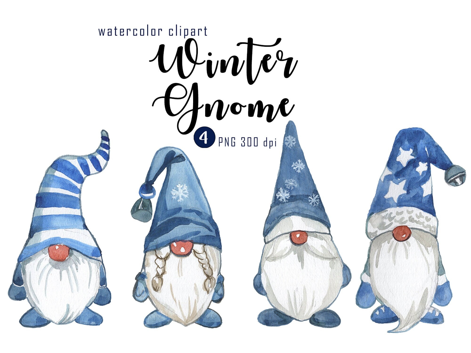 Blue Winter Gnome, Gnome Clipart, Watercolor Christmas Clipart ...