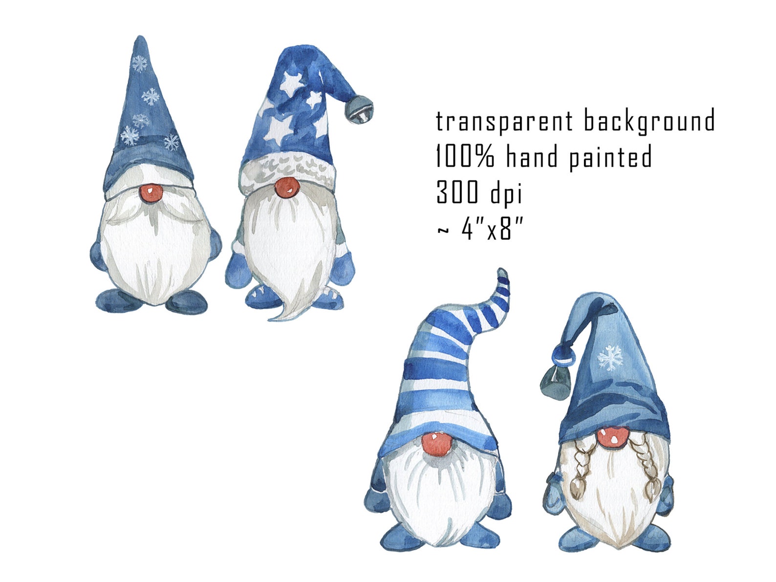 Blue Winter Gnome, Gnome Clipart, Watercolor Christmas Clipart ...
