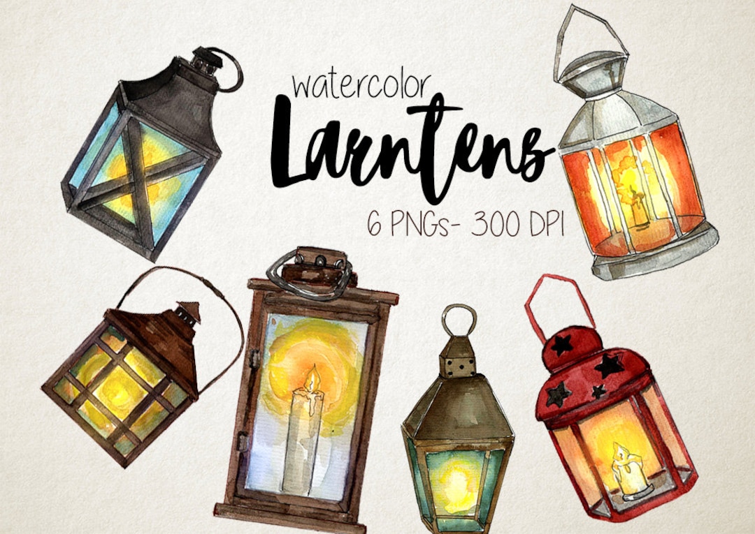 Watercolor Lantern Clipart, Instant Download, Commercial Use, Vintage ...