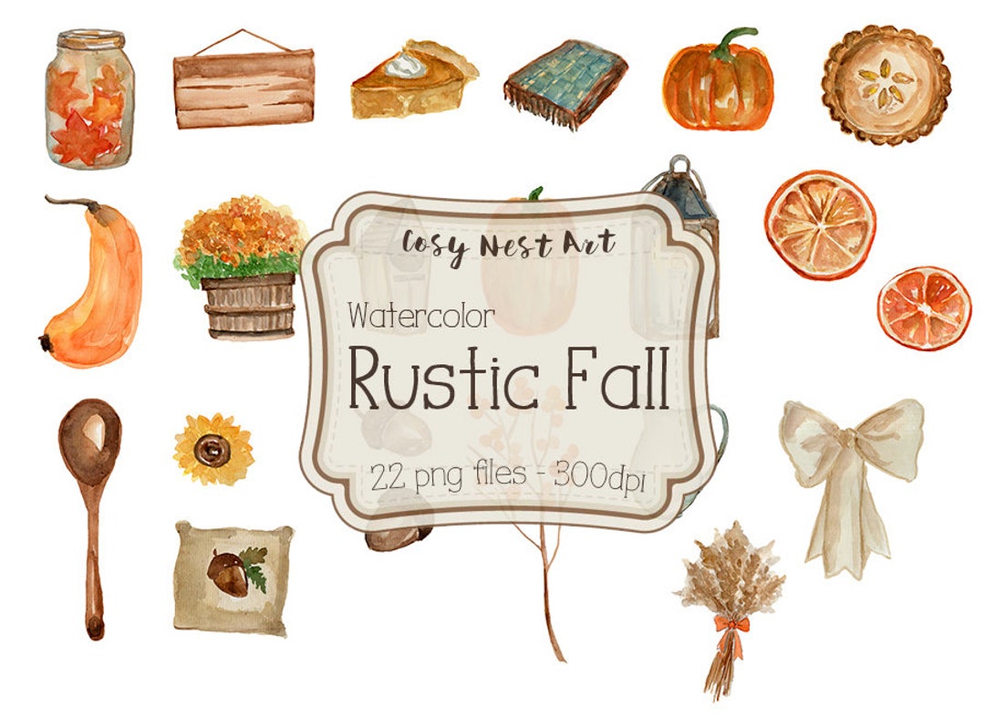 Rustic Fall Watercolor Clipart Set Watercolor Clipart Leaf - Etsy