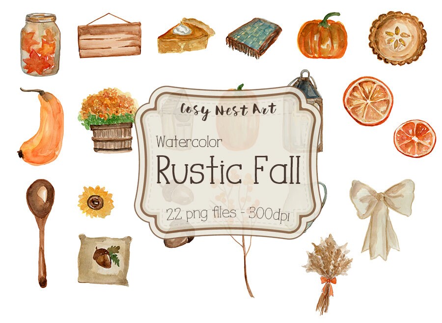 Rustic Fall Watercolor Clipart Set Watercolor Clipart Leaf - Etsy