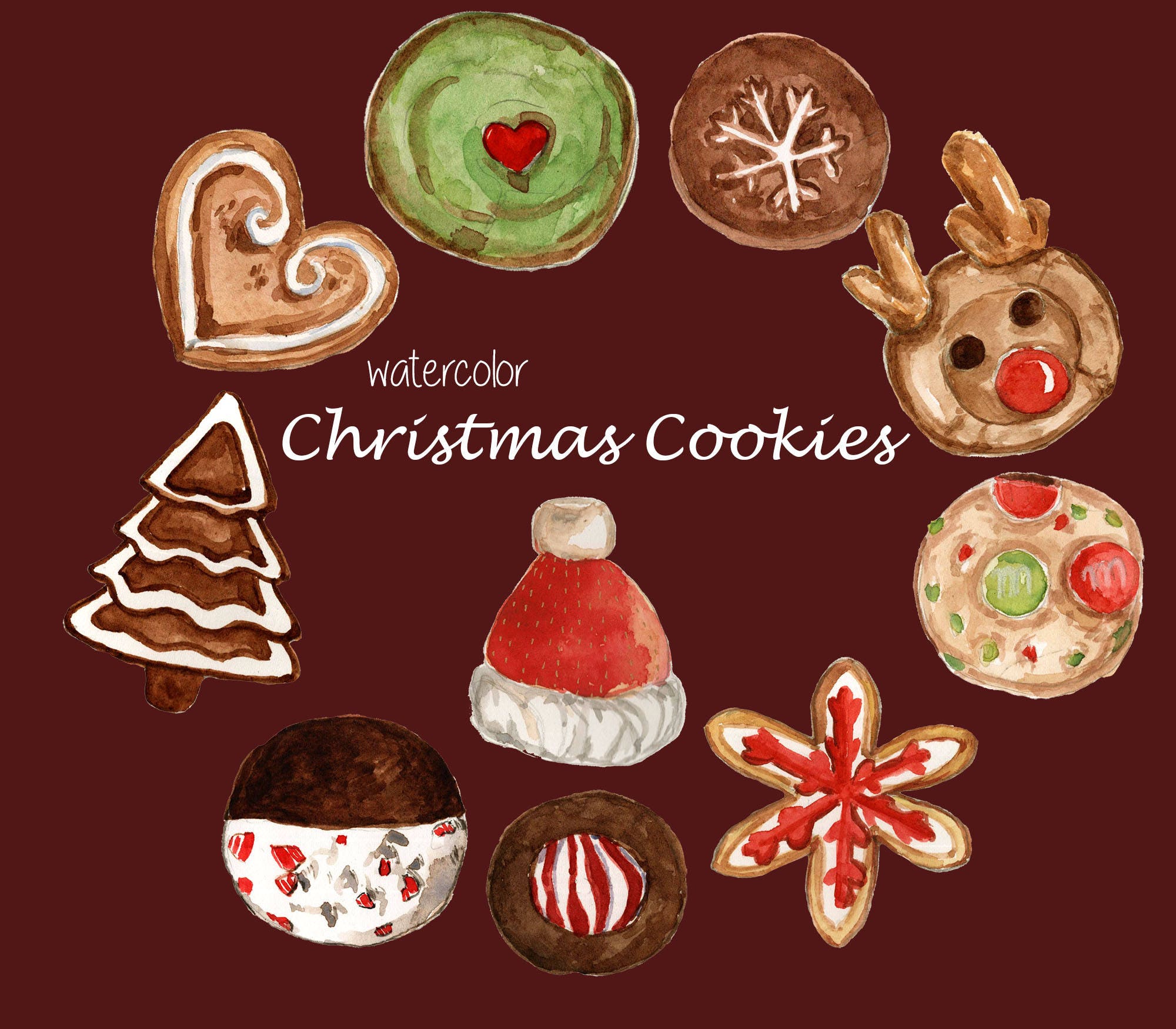 Christmas Cookies Clipart, Watercolor Cookies Clipart, Food Clipart ...