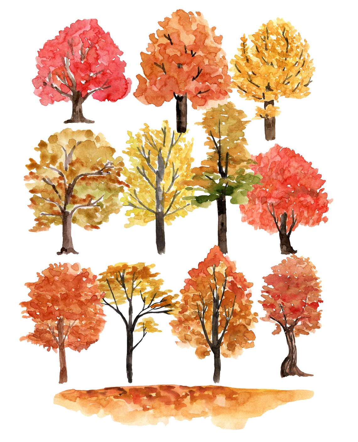 Autumn Trees Clipart Watercolor Tree Tree Clipart Fall Tree | Etsy
