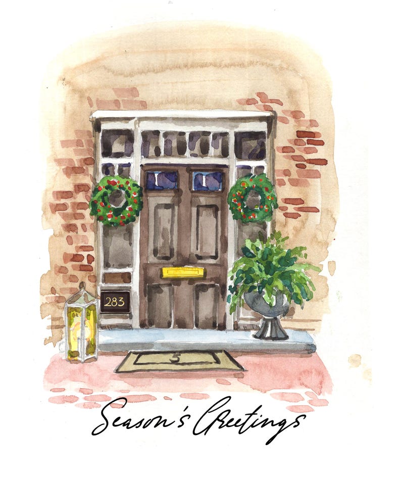 Personalized House Christmas Cards: Custom Home Portrait, Hand Painted ...