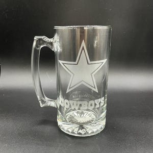 Dallas Cowboys Glass Etched Beer Mug 16 or 26oz/ Wedding Gift ...