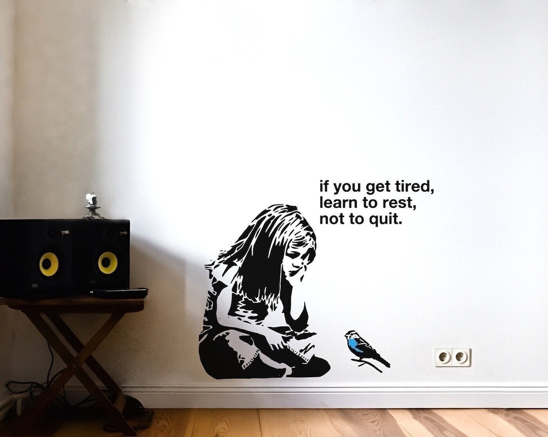 Banksy Blue Bird Girl Wall Art Decal With Quote, Motivational Saying ...