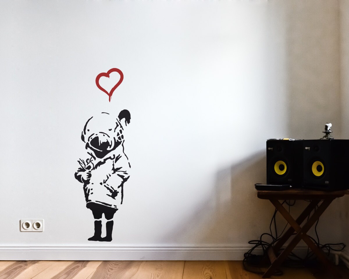 Banksy Tank Girl Wall Decal With Heart And Birdy Street Art Etsy