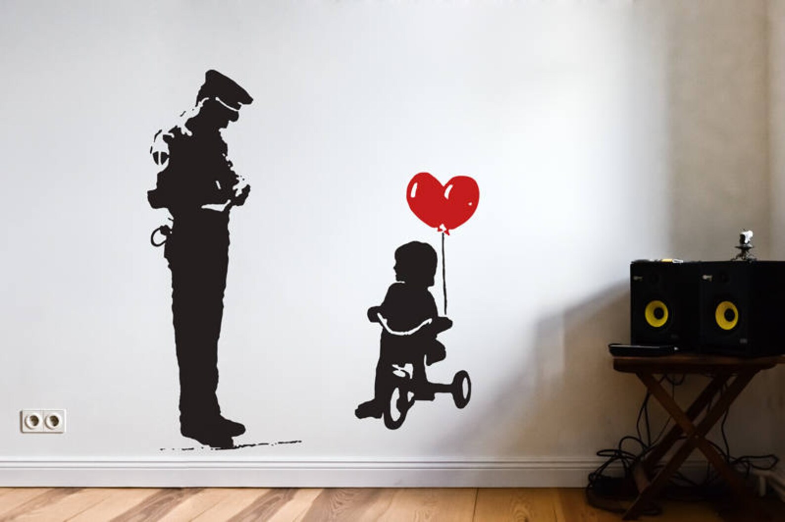 Wall Decal BANKSY TRICYCLE COP, Police Guard and Ballon Girl, Street ...