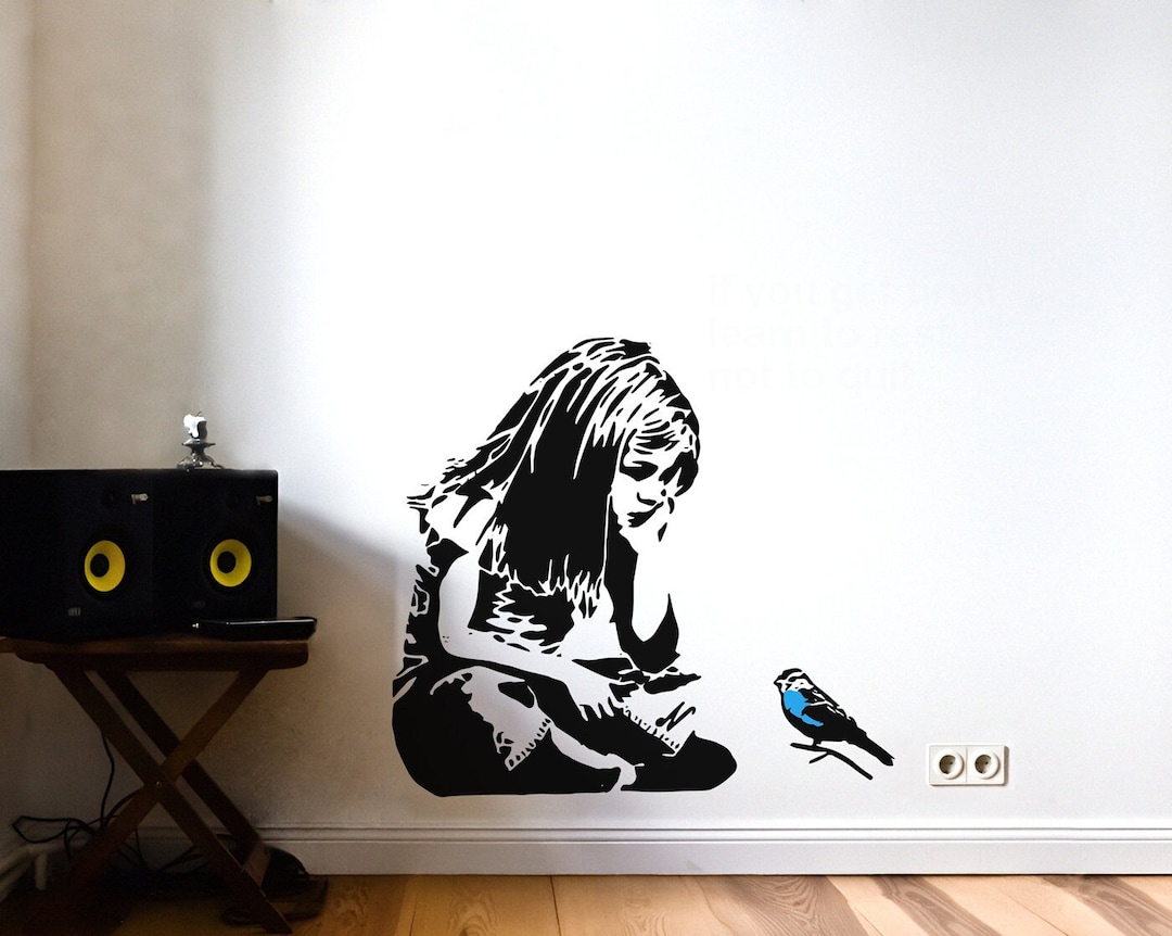 Banksy Wall Decal Girl With Blue Bird, Banksy Graffiti Art Wall Sticker ...