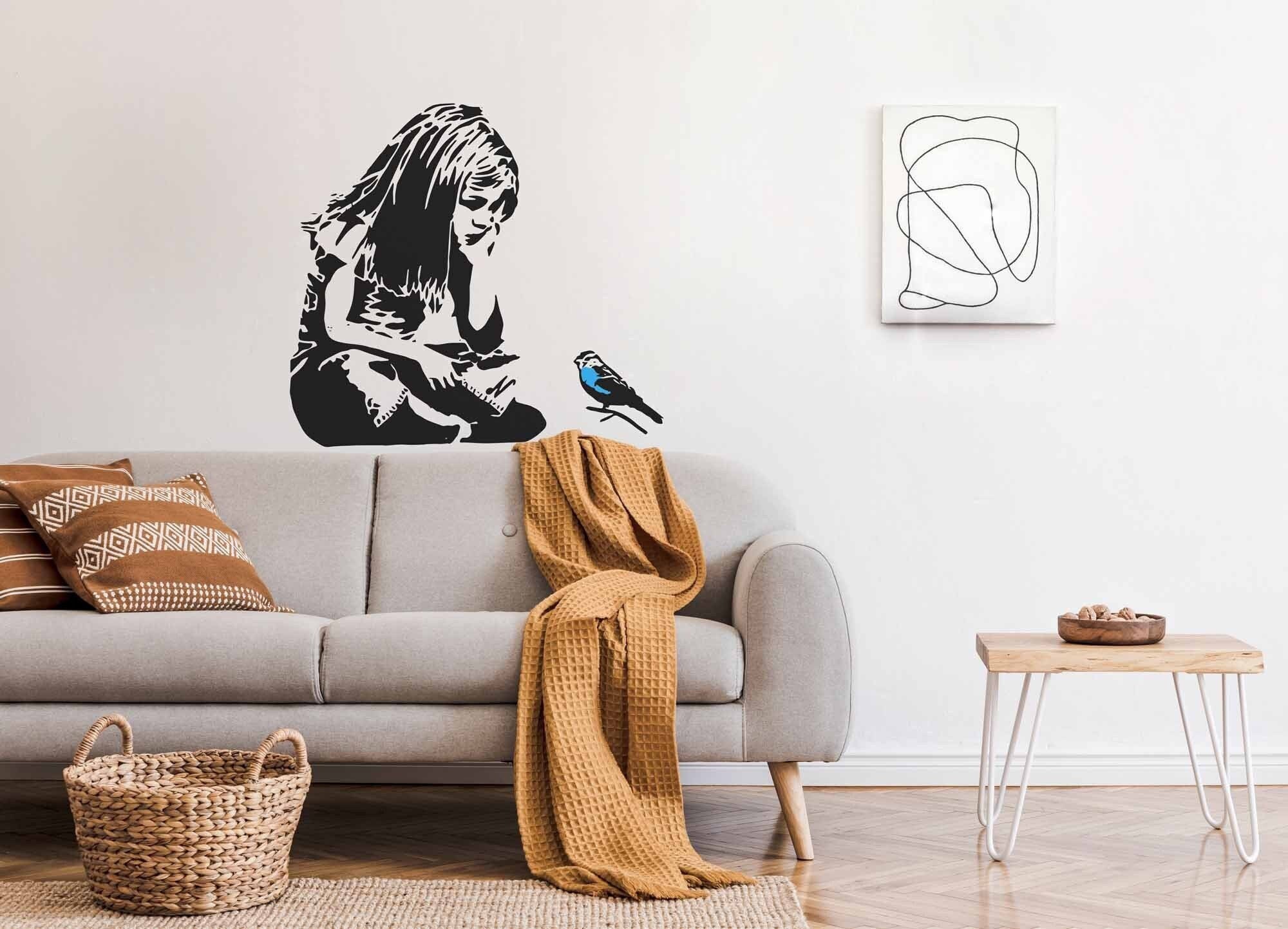 Banksy Blue Bird Girl Quote Decal, Graffiti Saying Wall Decal Girl With ...