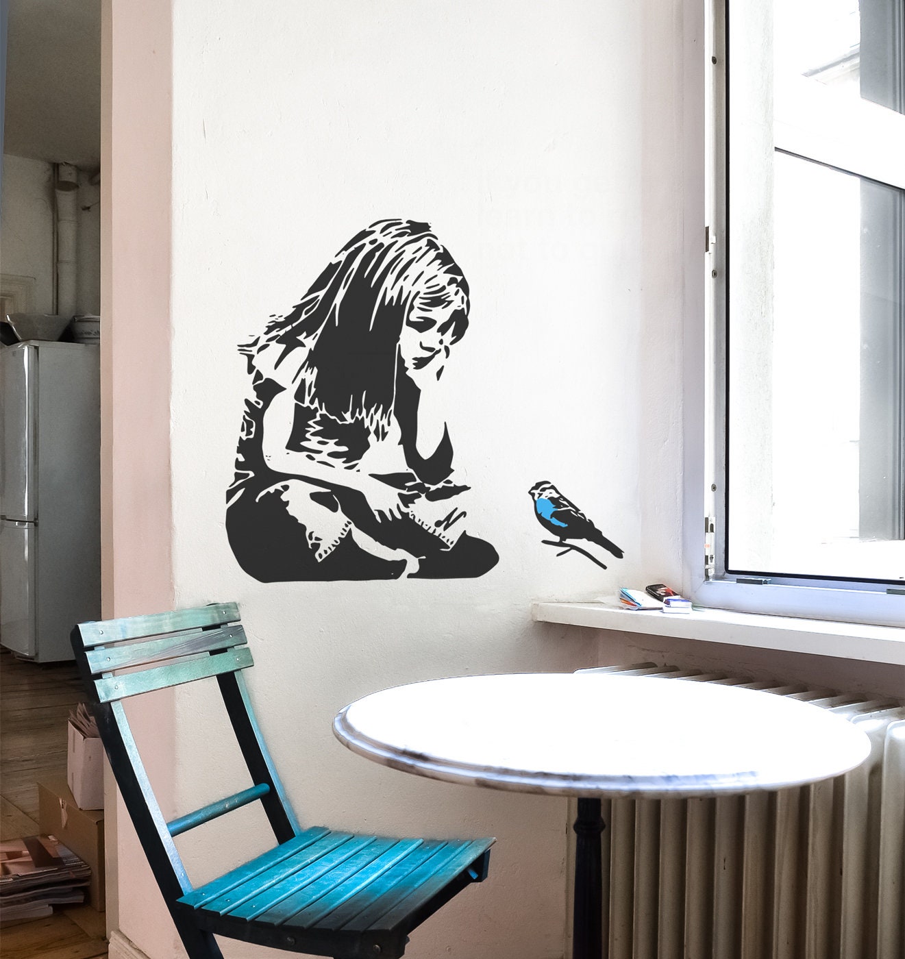 Banksy Blue Bird Girl Quote Decal, Graffiti Saying Wall Decal Girl With ...