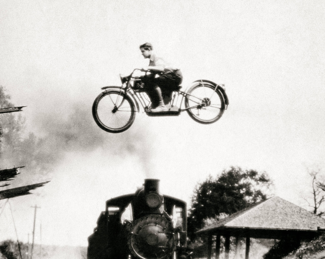 Motorcycle Jumping Train Freestyle Motocross Extreme Sports Vintage ...