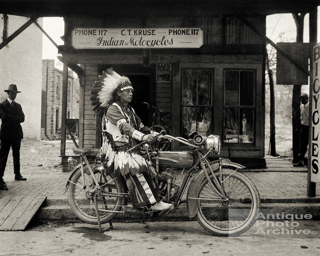 Native American Chief on Motorcycle Vintage Photography Wall Decor Art ...