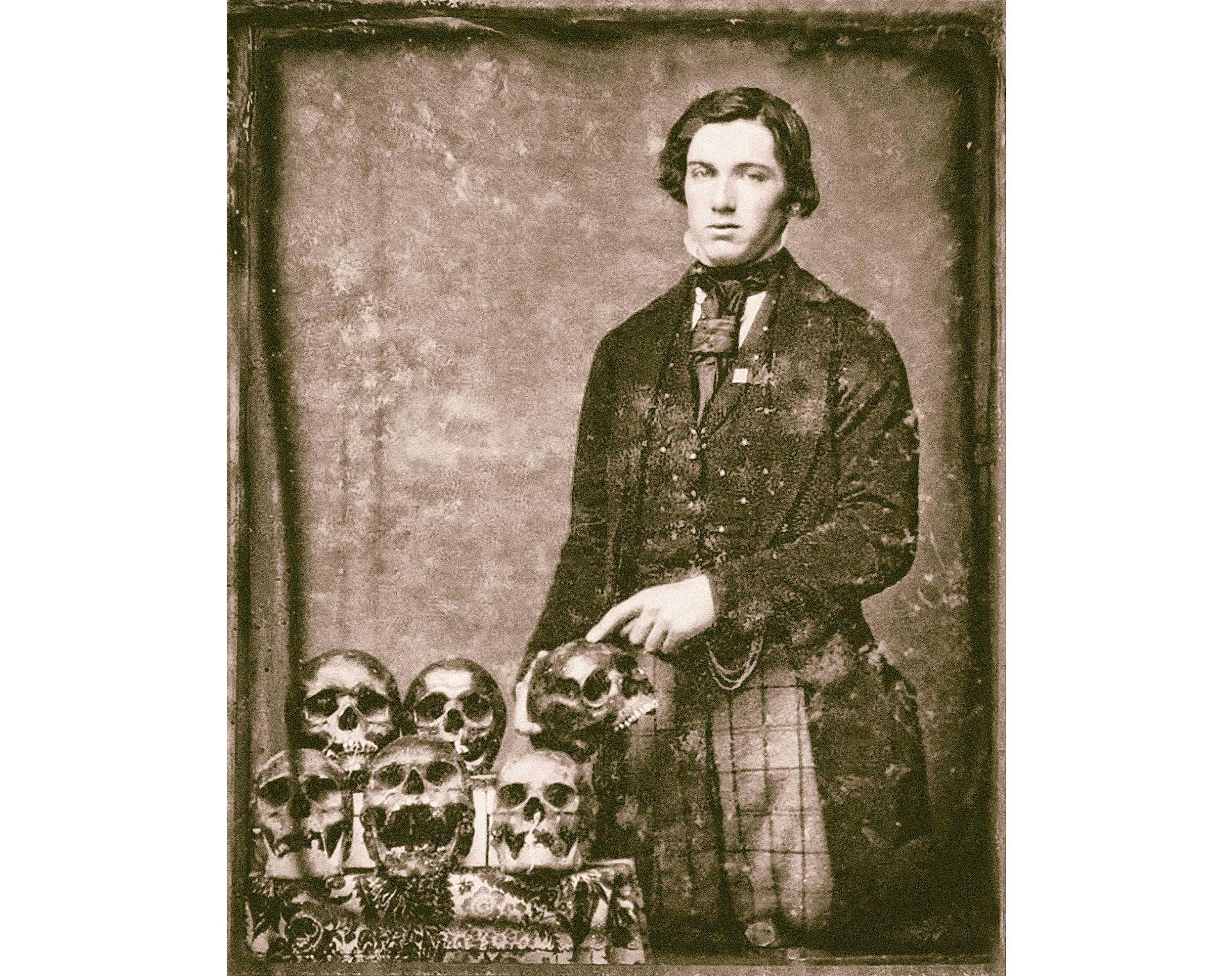 Creepy Vintage Photo Print Victorian Man With Skulls, Gothic Wall Decor ...