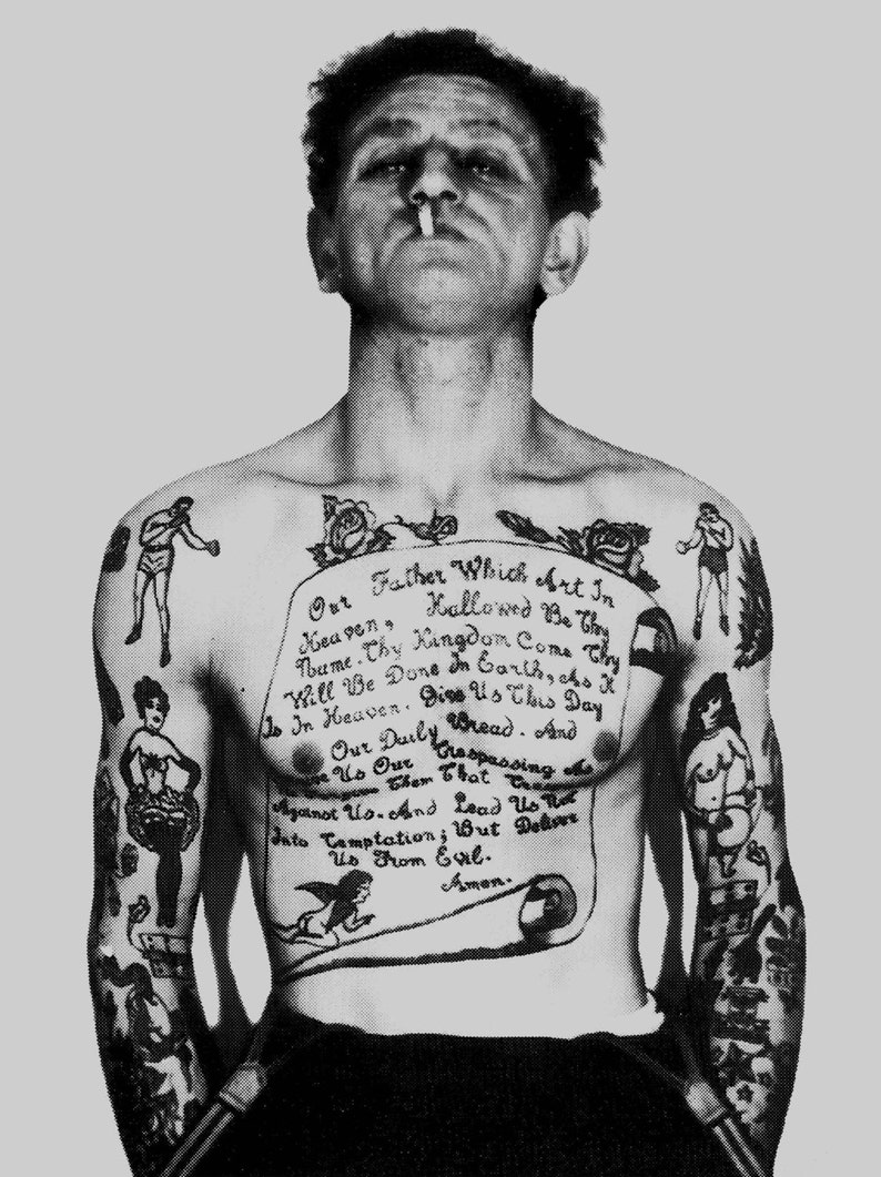 Vintage Tattoo Pop Art Print Poster Photo Tattooed Man Smoking | Etsy