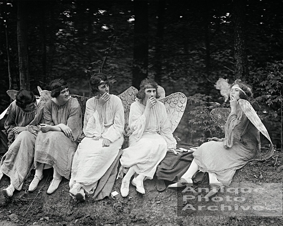 Vintage Photo Print Smoking Angels Women Weird Photograph Gift ...