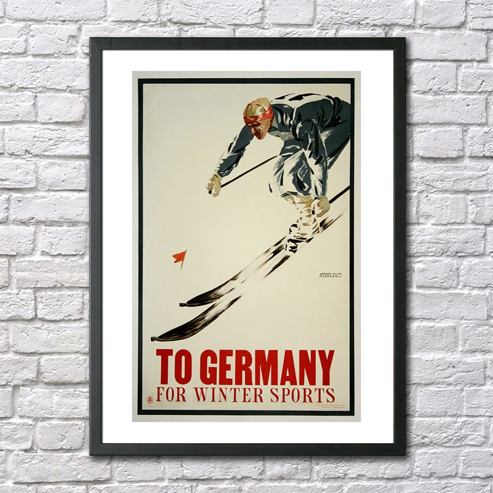 Germany vintage travel poster print German downhill skiing | Etsy