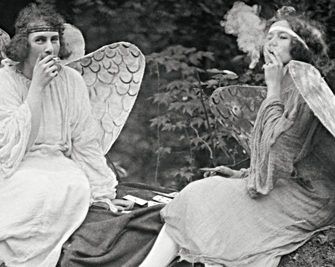 Vintage Photo Print Smoking Angels Women Weird Photograph Gift ...