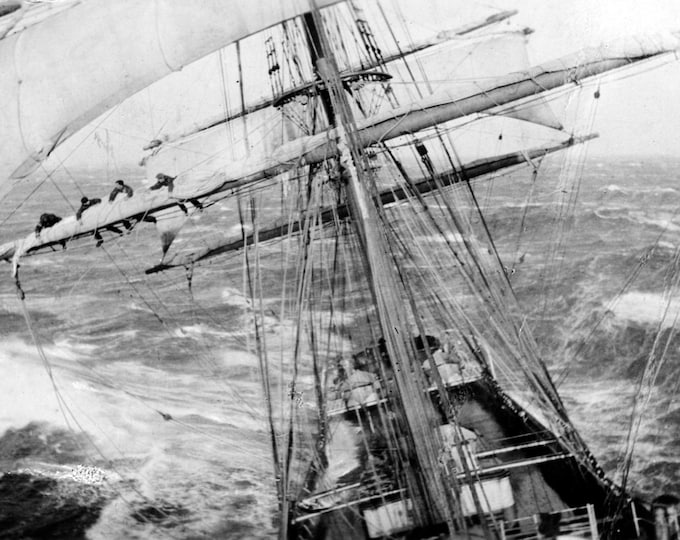 Vintage Photo Sailboat Sailors Sea Storm Sailing Sail Boat Ocean Mast ...