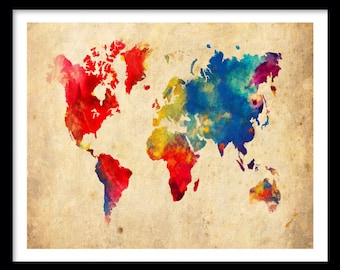 Sepia world map | Etsy