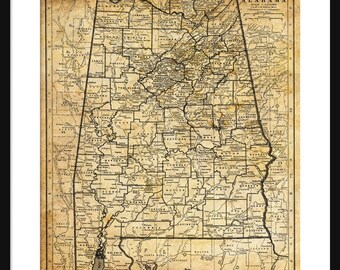Old map of Alabama Wonderful reproduction of Alabama map