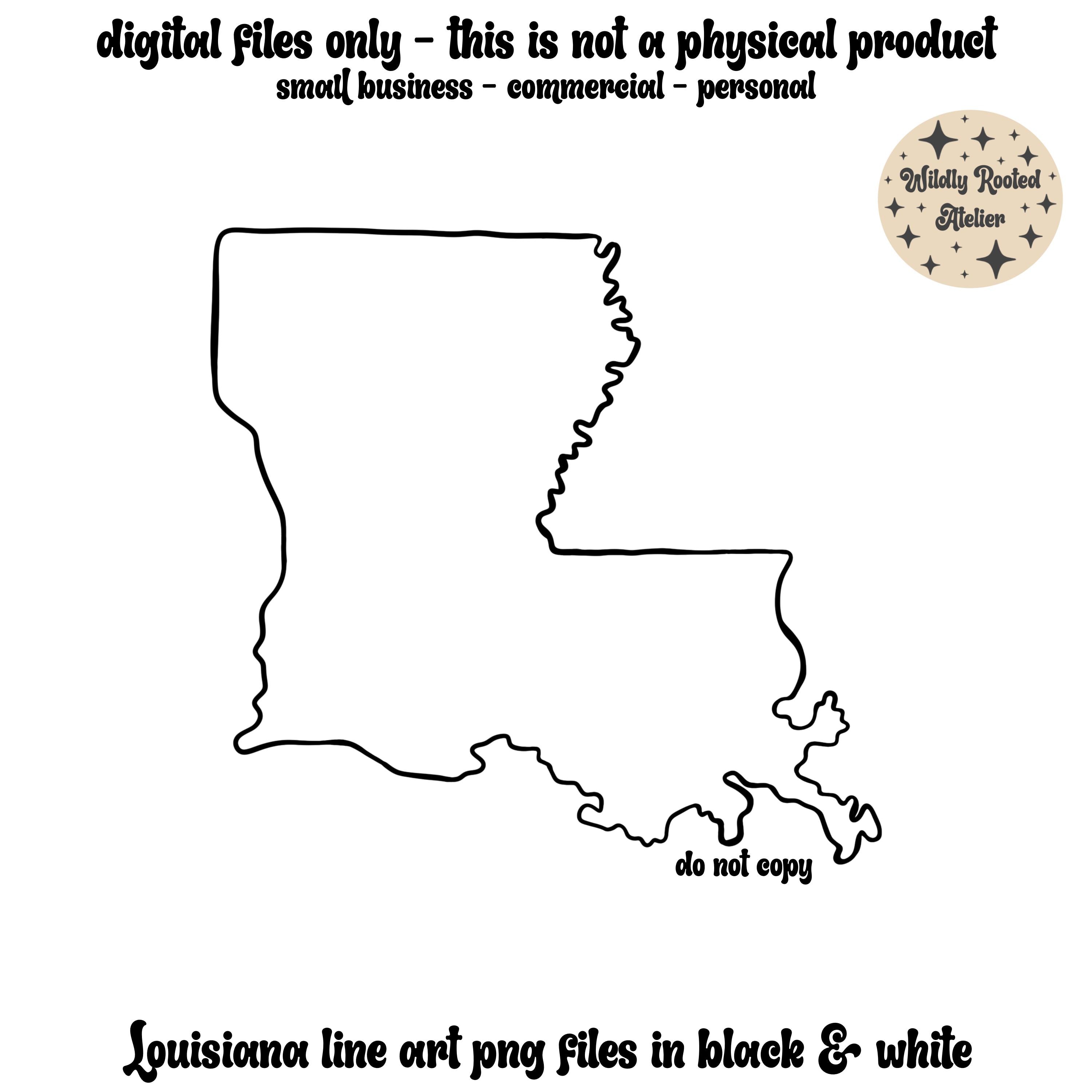 Louisiana Line Art Map Outline Cajun Inspired PNG Files in Black ...