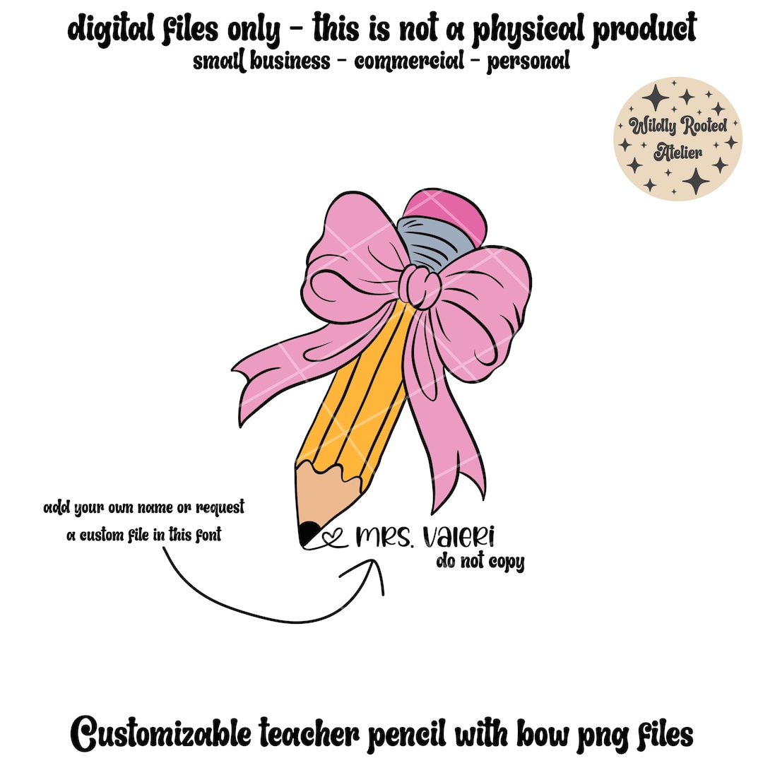 Customizable Teacher Pencil With Bow PNG File - Etsy