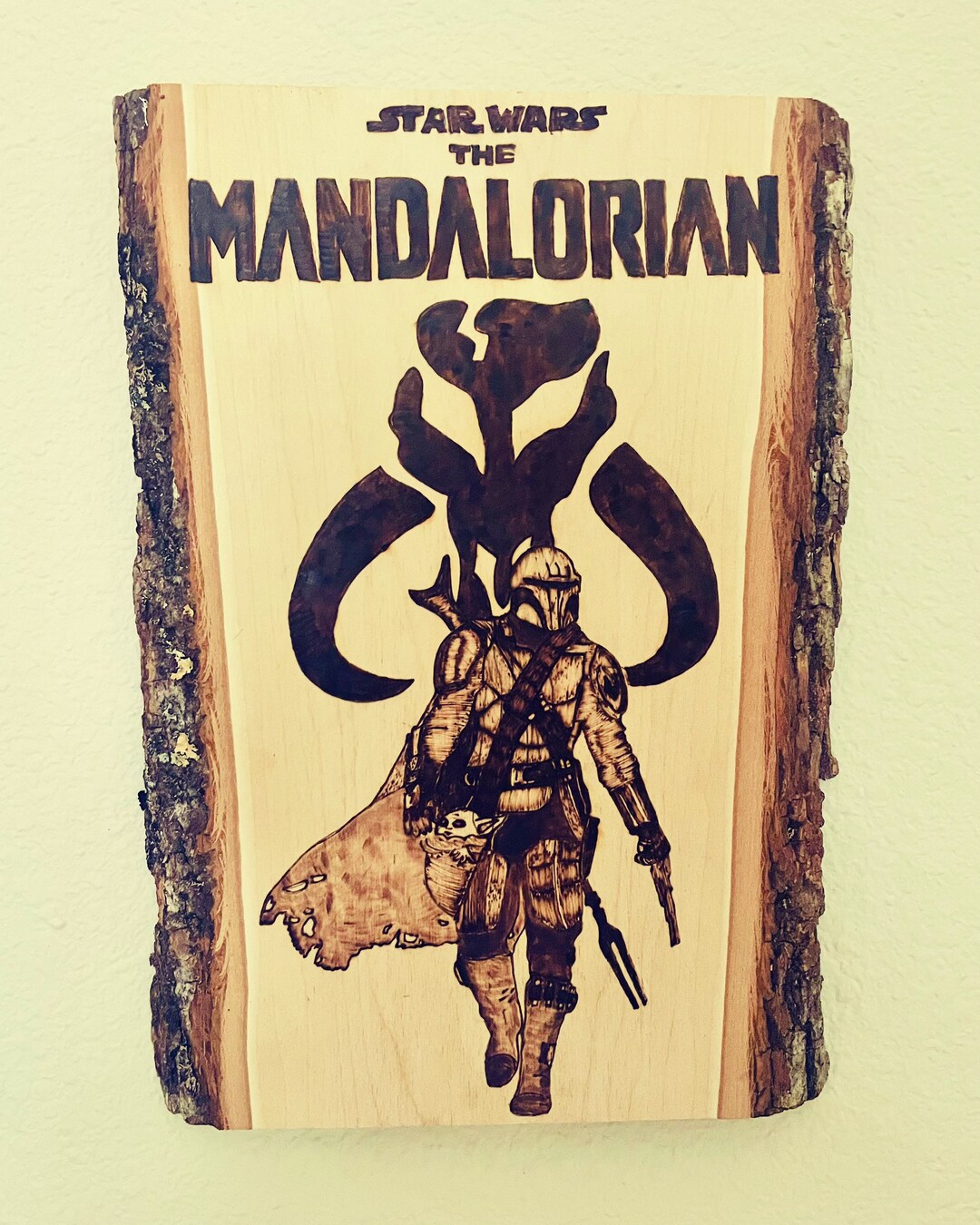 Mandalorian Hand Burned Wood Art Decor - Etsy