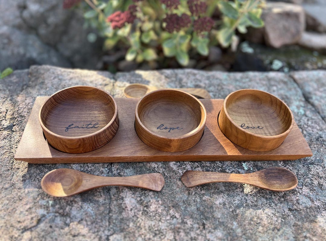 Hand-burned "faith, Hope, Love" Wooden Bowl Trio - Etsy
