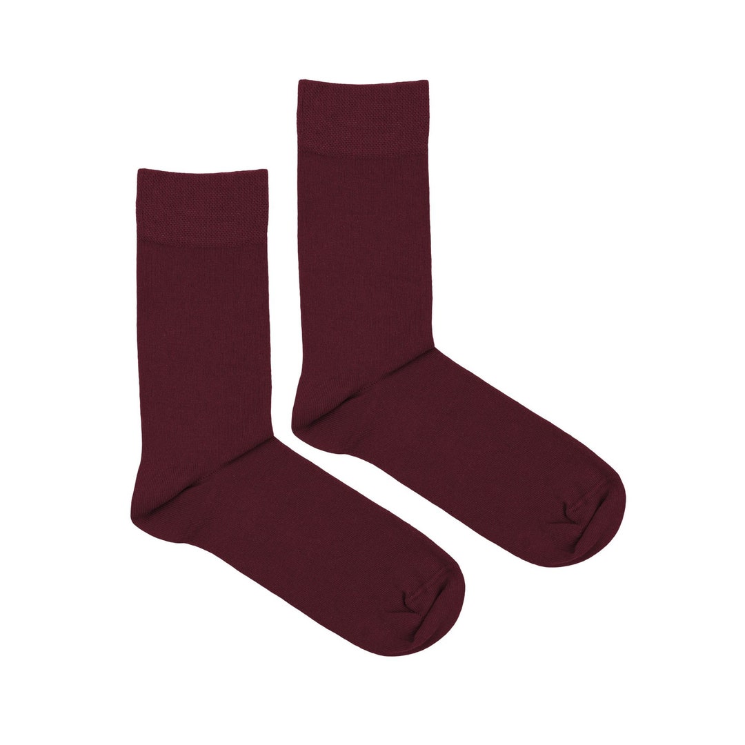 Burgundy Mens Dress Socks / Wine Red Men Casual Cotton Socks, Solid ...