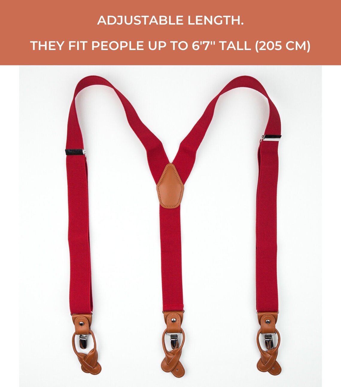 Red Suspenders for Men Brown Leather Button Tab and Clip | Etsy