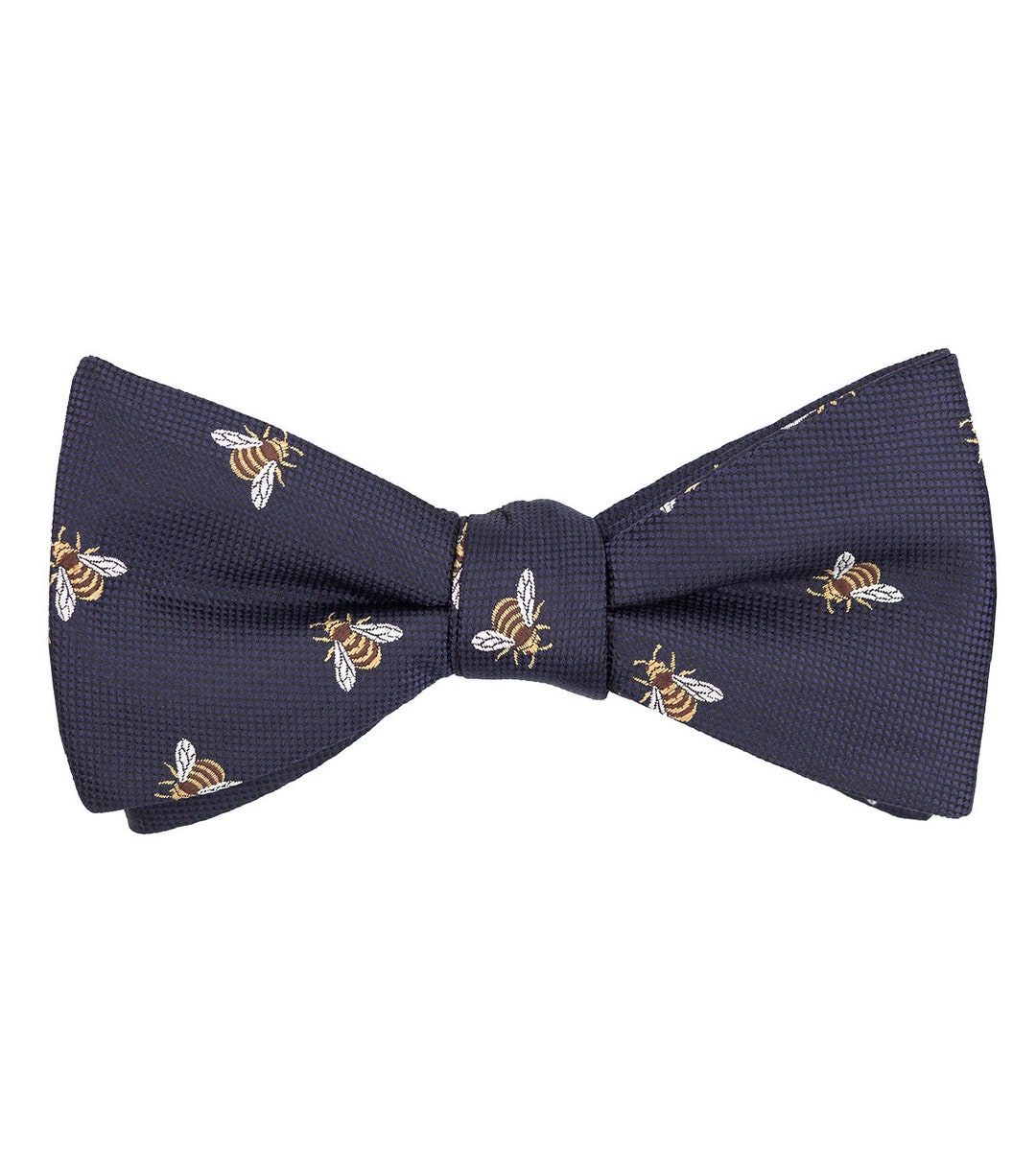 Navy Blue Bee Pre-tied Bow Tie, Bees Honeybee Ready to Wear Bow Ties ...