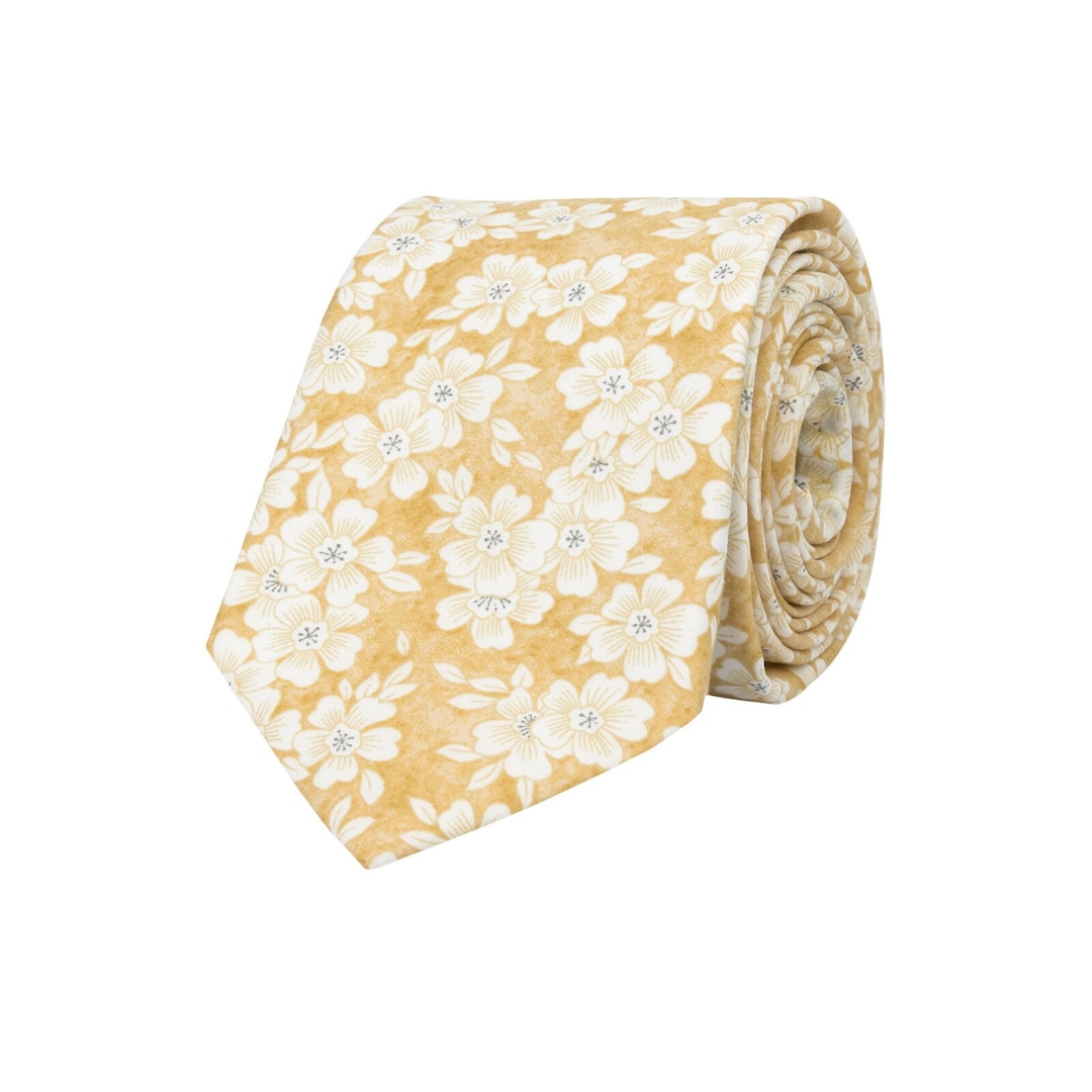 Yellow Floral Tie for Men, Wedding Necktie for Groom Groomsmen, Dusty ...