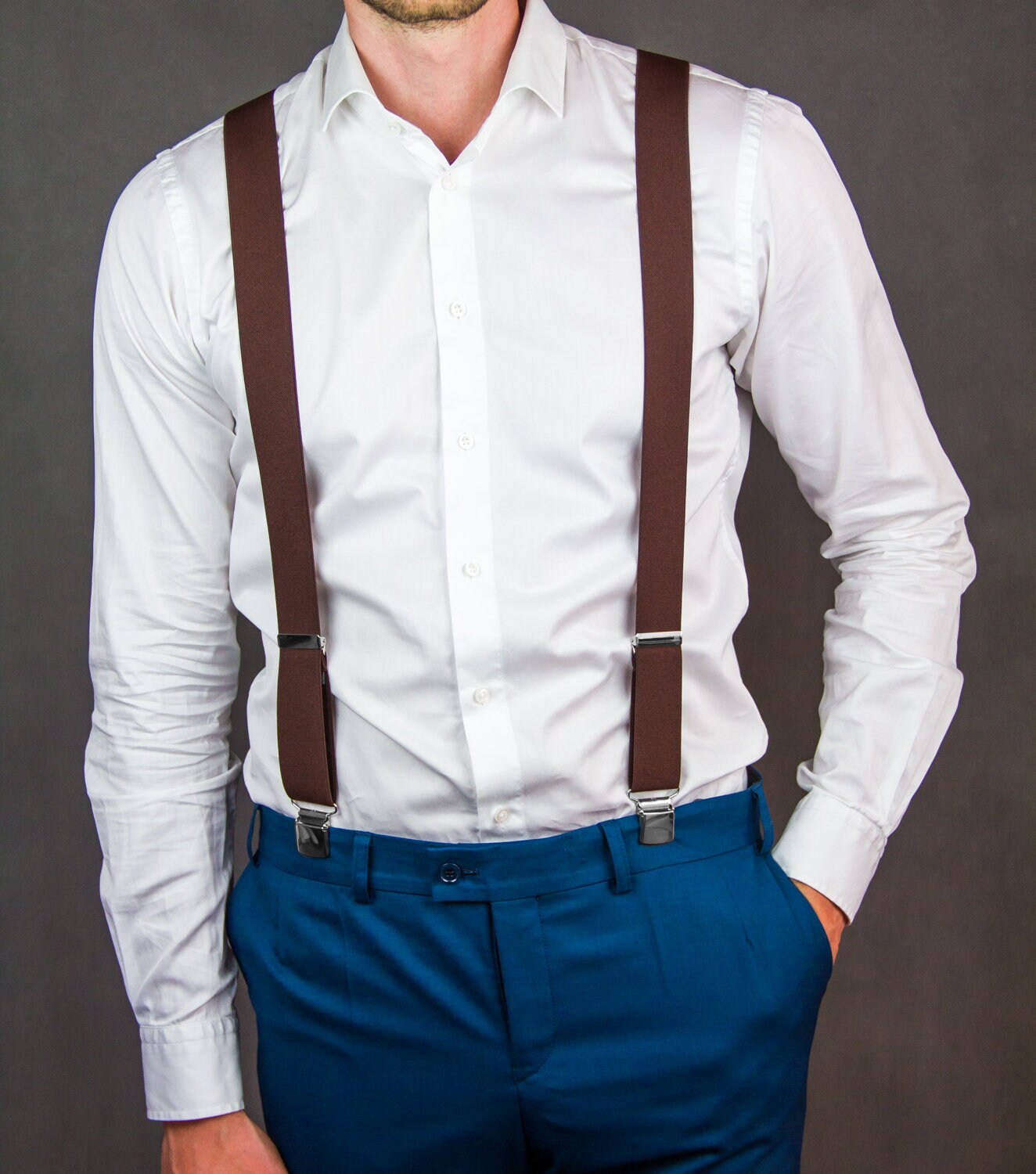 Brown clip on suspenders Elastic men suspenders Men's | Etsy