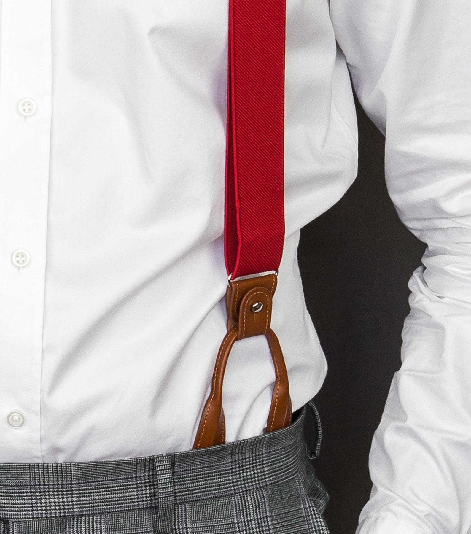 Red Suspenders for Men Brown Leather Button Tab and Clip | Etsy