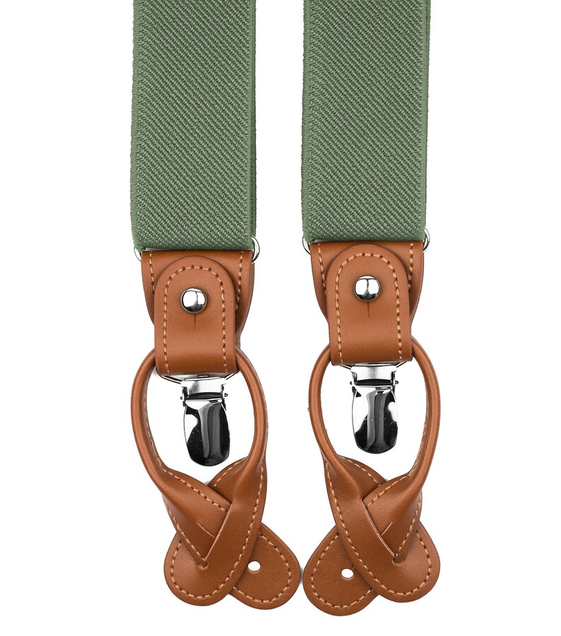 Sage Green Suspenders Leather Button Suspenders Clip Braces - Etsy