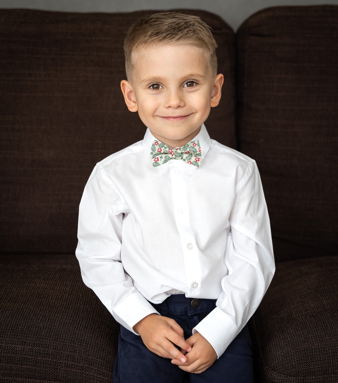 Ivory Hibiscus and Palm Leaves Kids Bow Tie, Tropical Theme Wedding ...