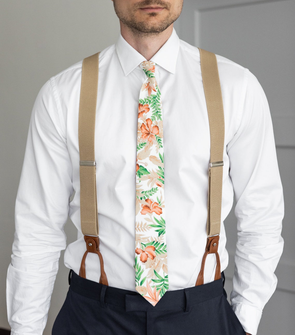 Peach Floral Necktie Tropical Hawaii Beach Wedding Necktie - Etsy